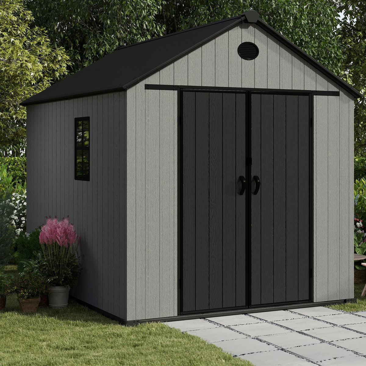 Pro Grade 6ft x 8ft Premium Plastic Double Door Garden Shed - Grey/Ant ...