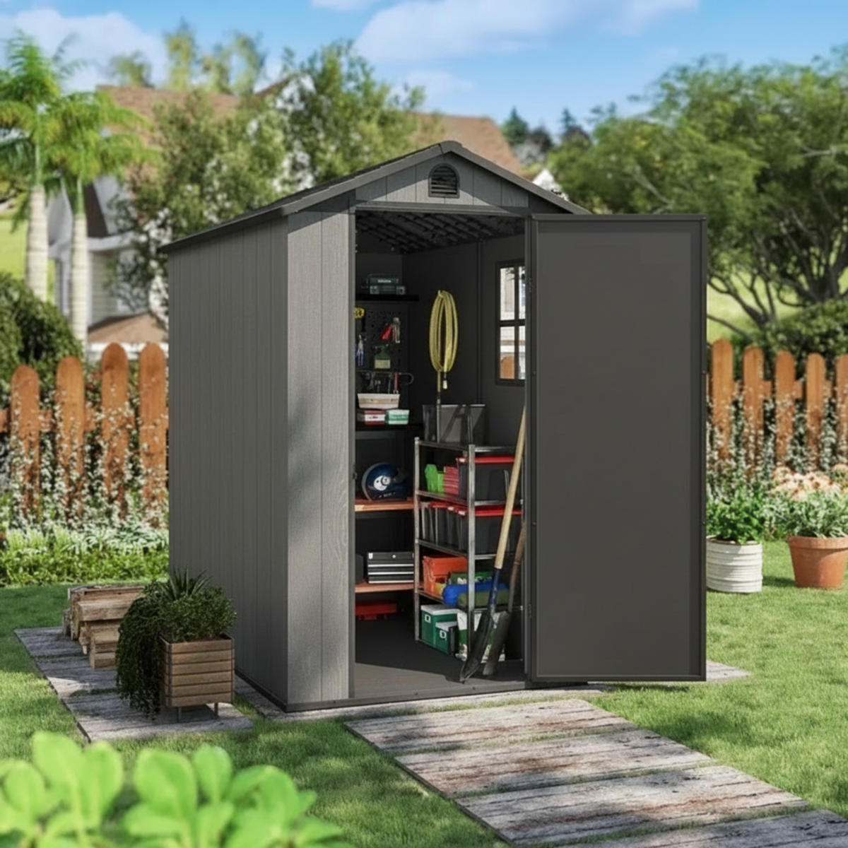 Pro Grade 4ft x 6ft Premium Plastic Garden Shed - Grey/Anthracite Wood ...